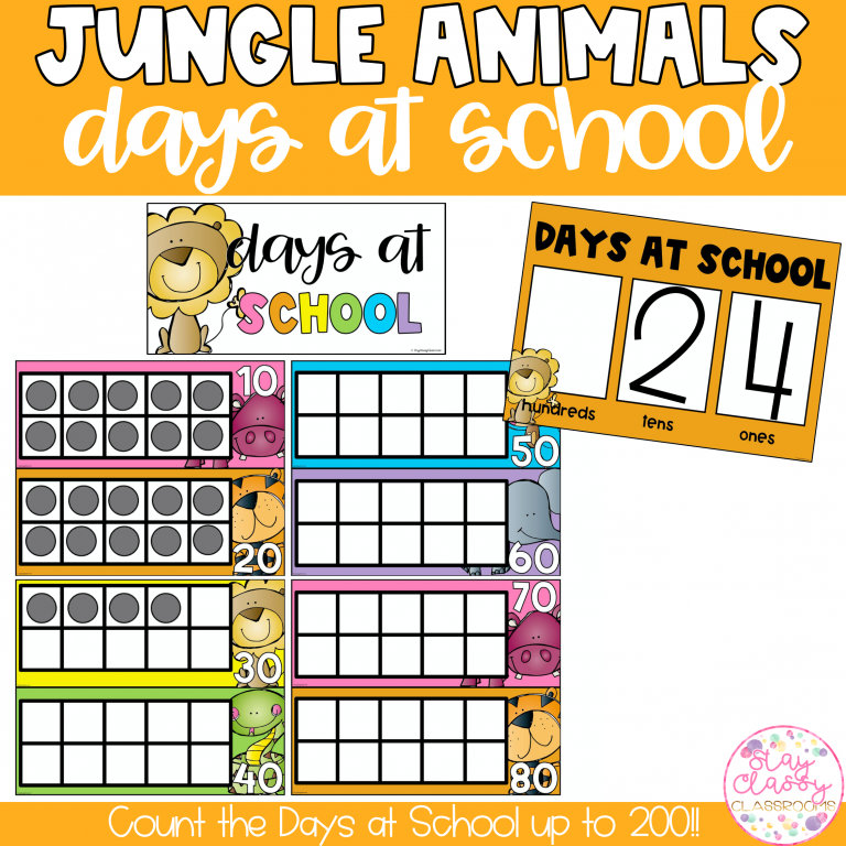JUNGLE ANIMALS Days at School Display | 100 Days of School - Stay ...