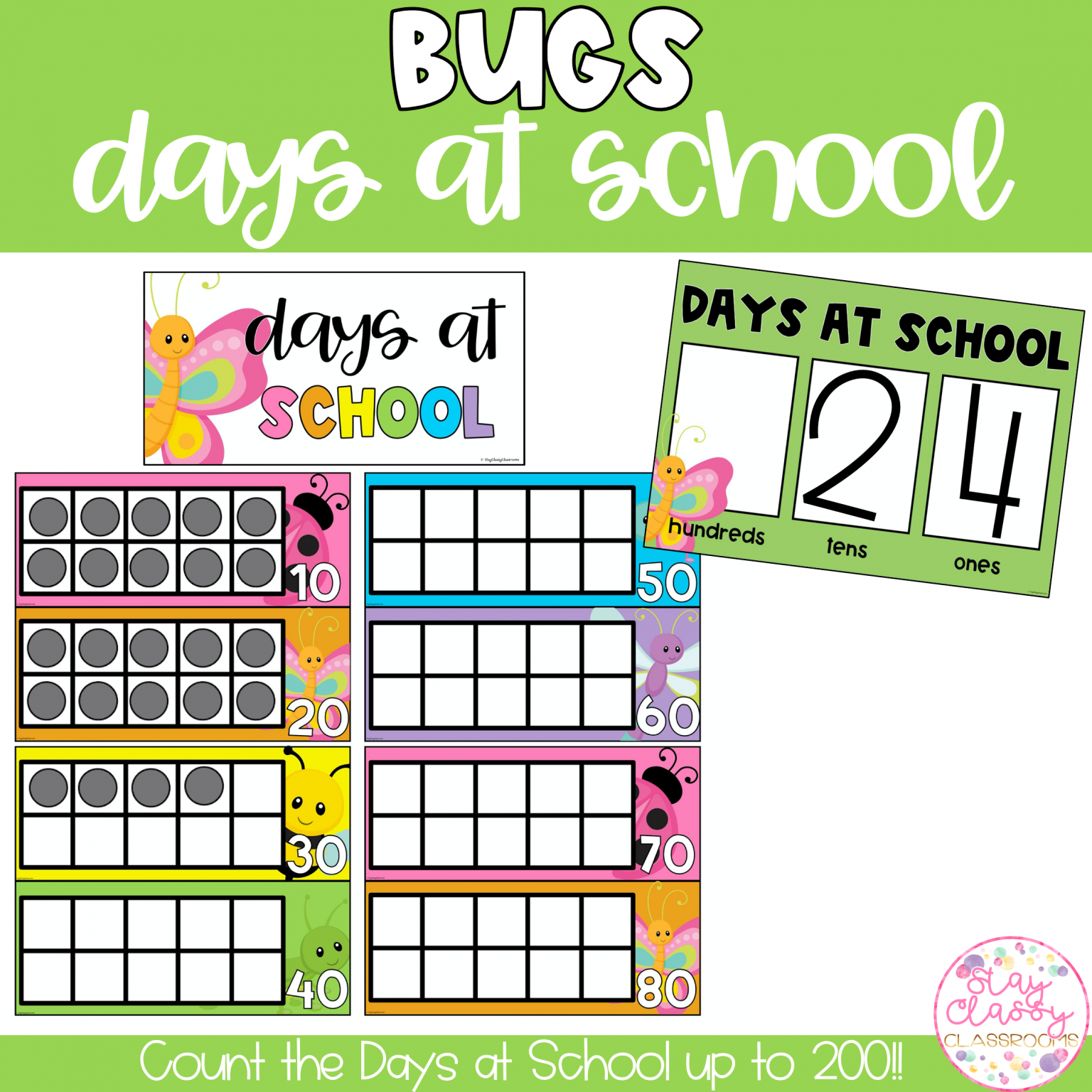 BUGS Days at School Display | 100 Days of School - Stay Classy Classrooms