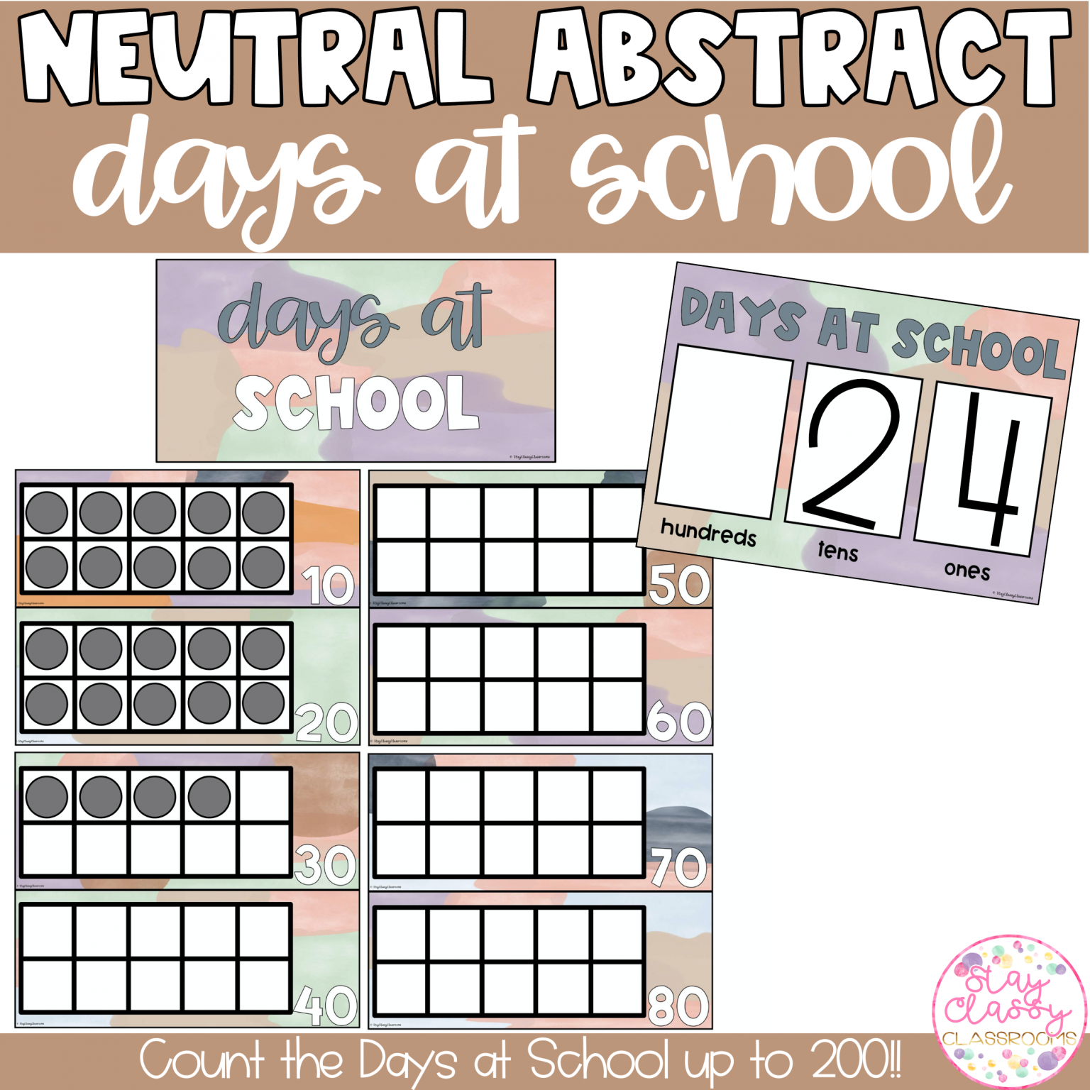 NEUTRAL ABSTRACT Days at School Display | 100 Days of School - Stay ...