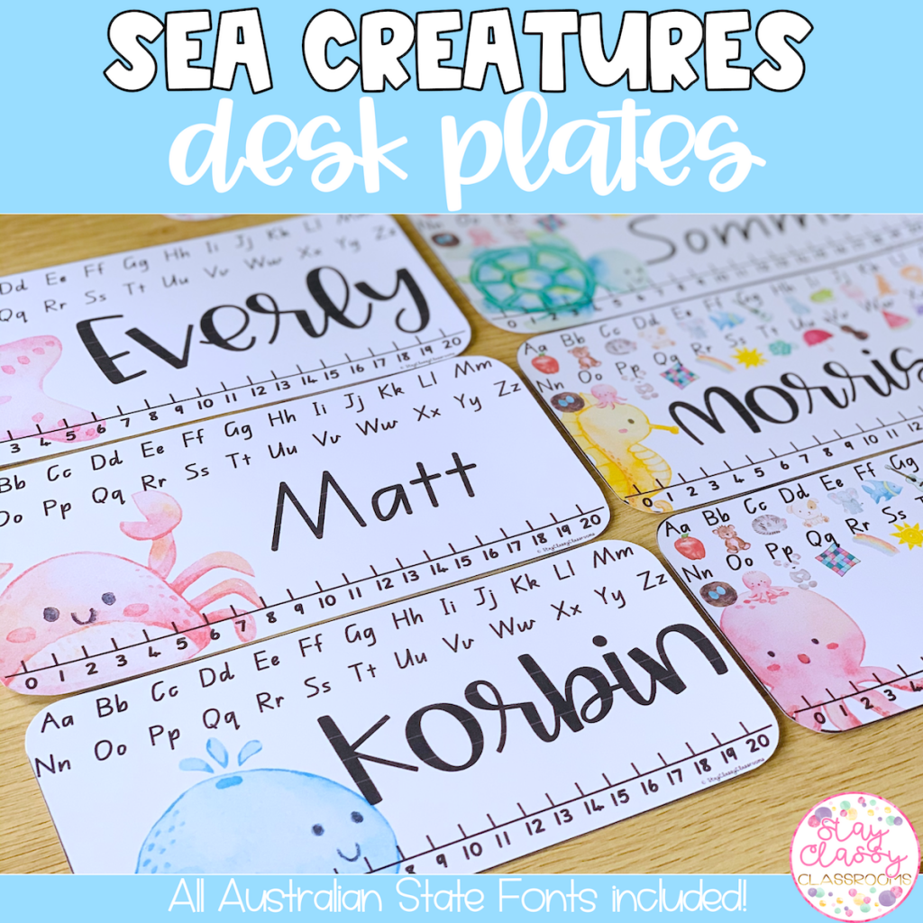Watercolour Sea Creatures Editable Desk Plates - Stay Classy Classrooms