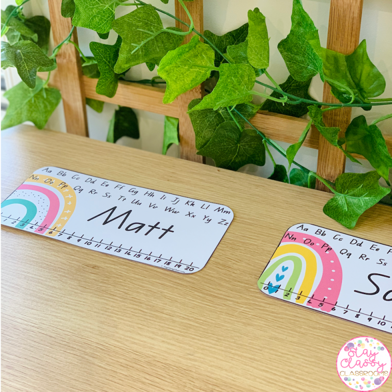 Bright Boho Rainbow Editable Desk Plates - Stay Classy Classrooms