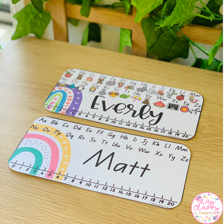 Bright Boho Rainbow Editable Desk Plates - Stay Classy Classrooms