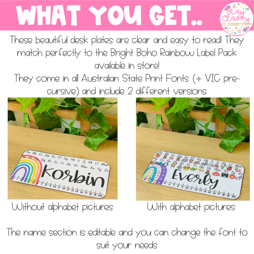 Bright Boho Rainbow Editable Desk Plates - Stay Classy Classrooms
