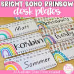 Bright Boho Rainbow Editable Desk Plates - Stay Classy Classrooms