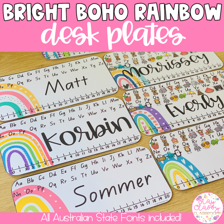 Bright Boho Rainbow Editable Desk Plates - Stay Classy Classrooms