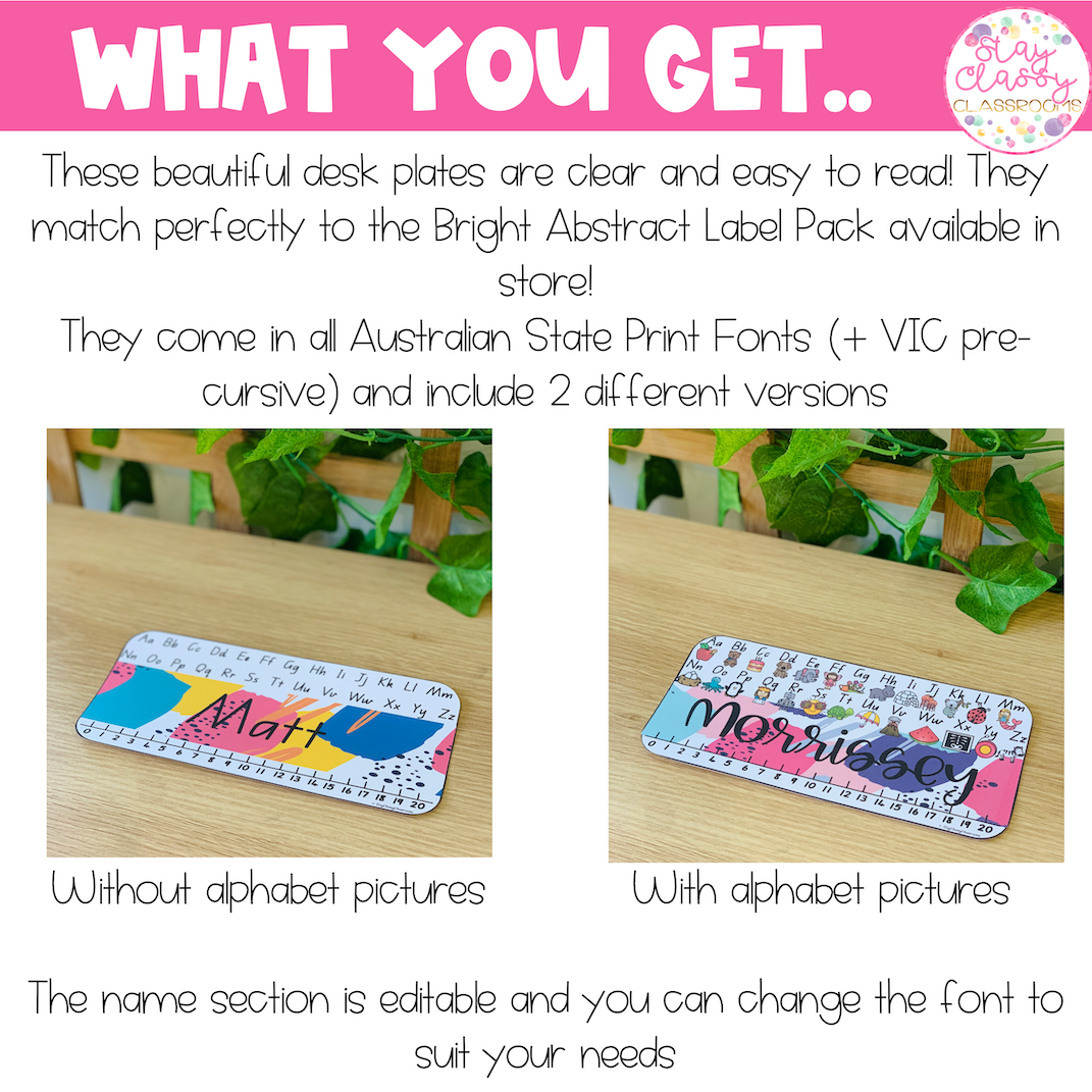Bright Abstract Editable Desk Plates - Stay Classy Classrooms