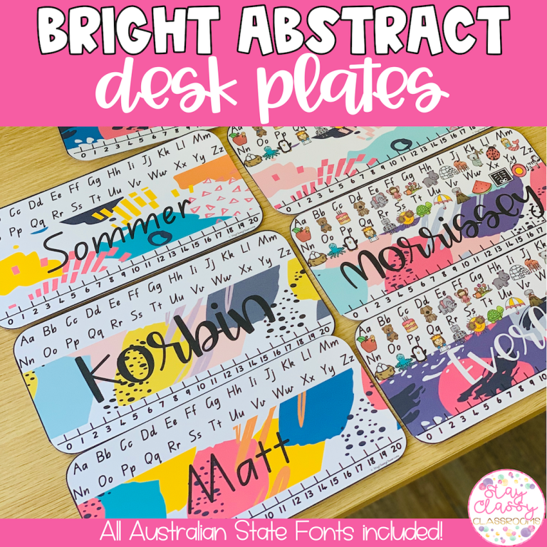 Bright Abstract Editable Desk Plates - Stay Classy Classrooms