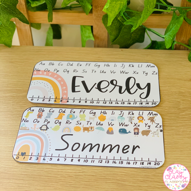 Neutral Boho Rainbow Editable Desk Plates - Stay Classy Classrooms