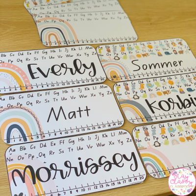 Neutral Boho Rainbow Editable Desk Plates - Stay Classy Classrooms
