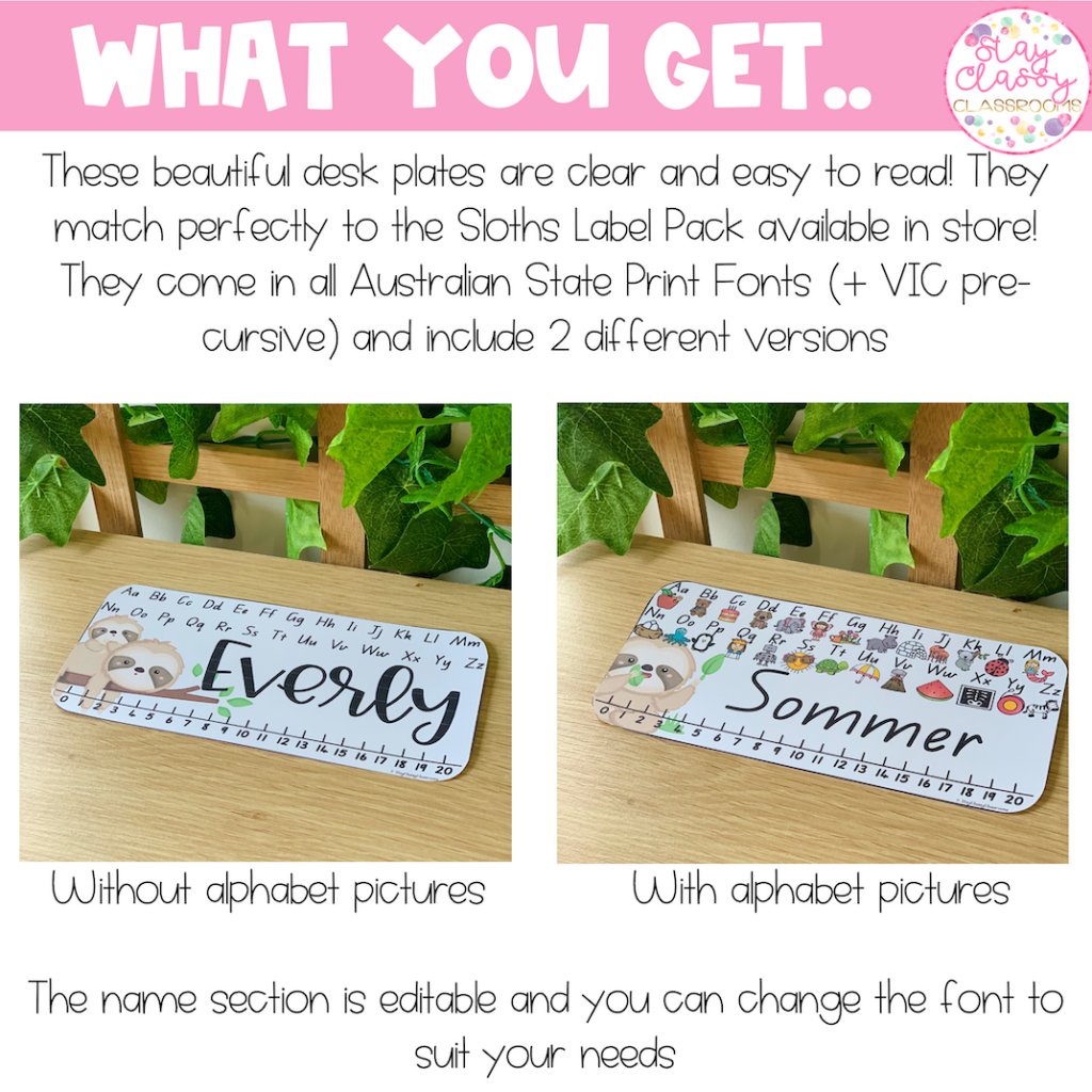 Sloths Editable Desk Plates - Stay Classy Classrooms