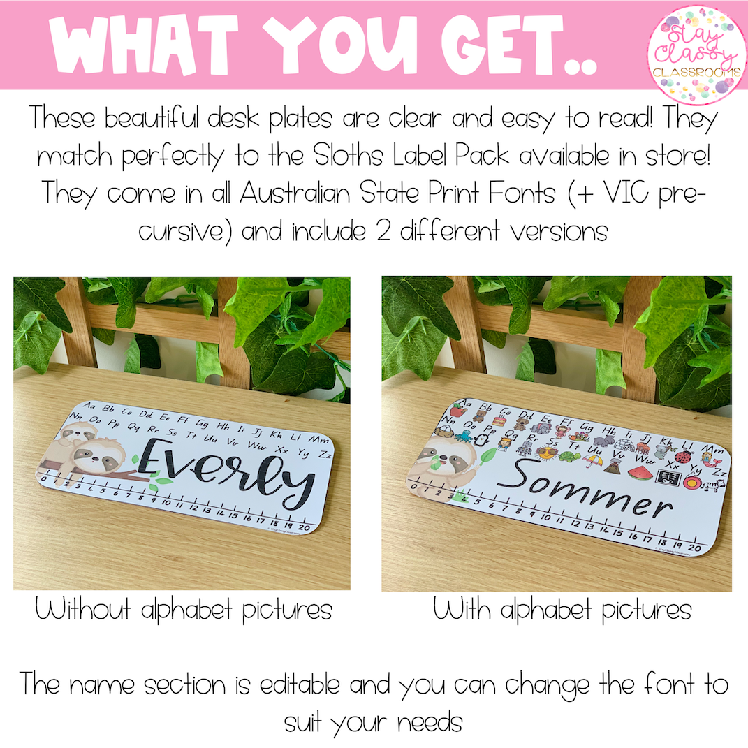 Sloths Editable Desk Plates - Stay Classy Classrooms