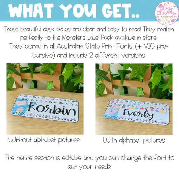 Monsters Editable Desk Plates - Stay Classy Classrooms