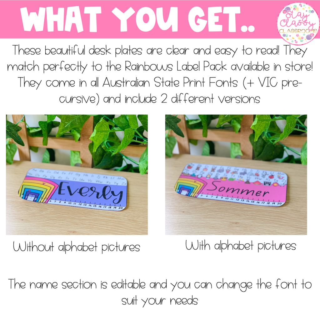 Rainbows Editable Desk Plates - Stay Classy Classrooms