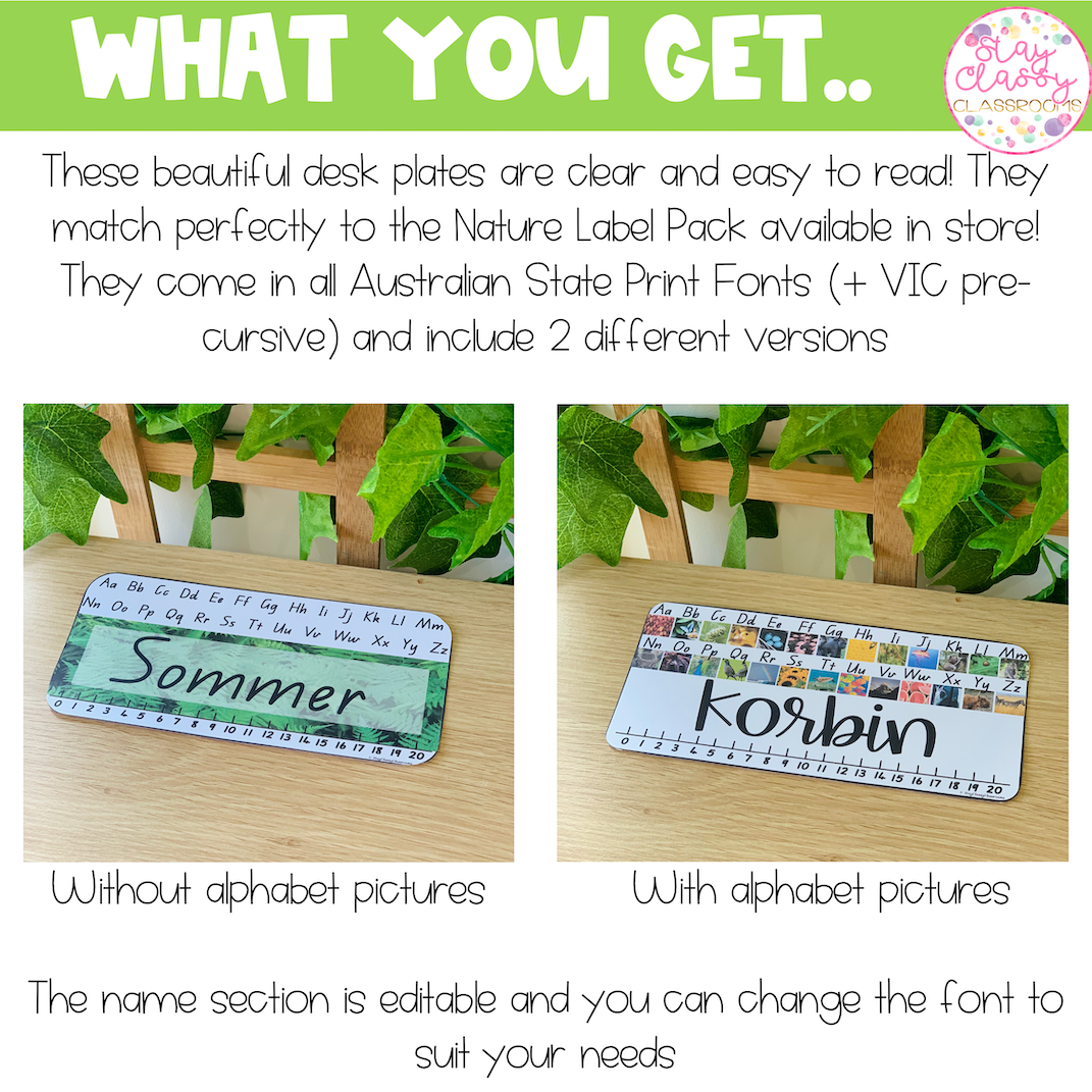 Nature Editable Desk Plates - Stay Classy Classrooms