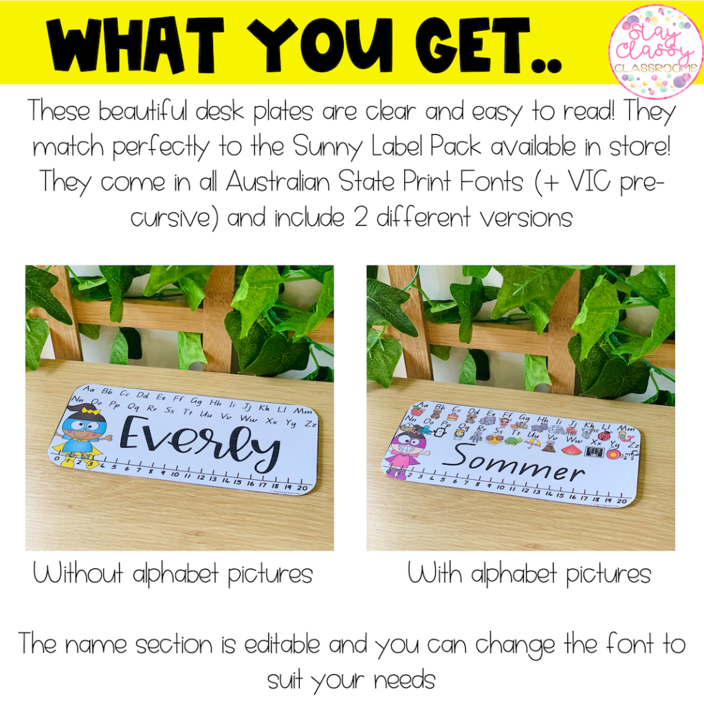 Sunny Editable Desk Plates - Stay Classy Classrooms