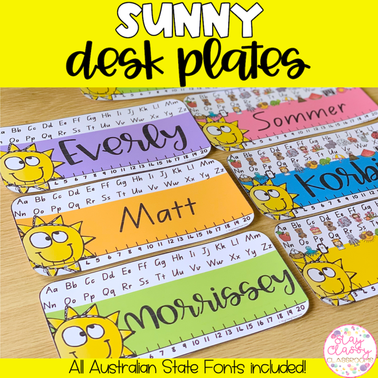 Sunny Editable Desk Plates - Stay Classy Classrooms