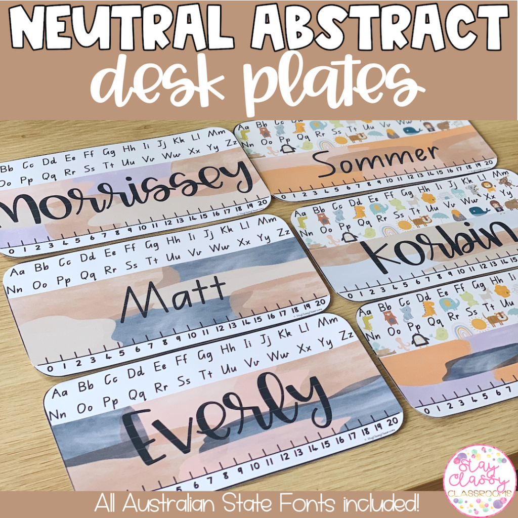 Neutral Abstract Editable Desk Plates - Stay Classy Classrooms