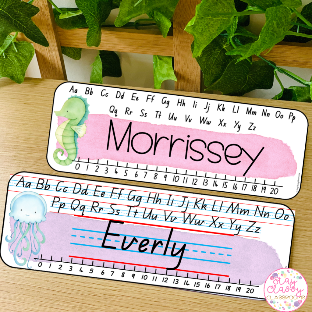 Watercolour Sea Creatures Editable Desk Plates - Stay Classy Classrooms