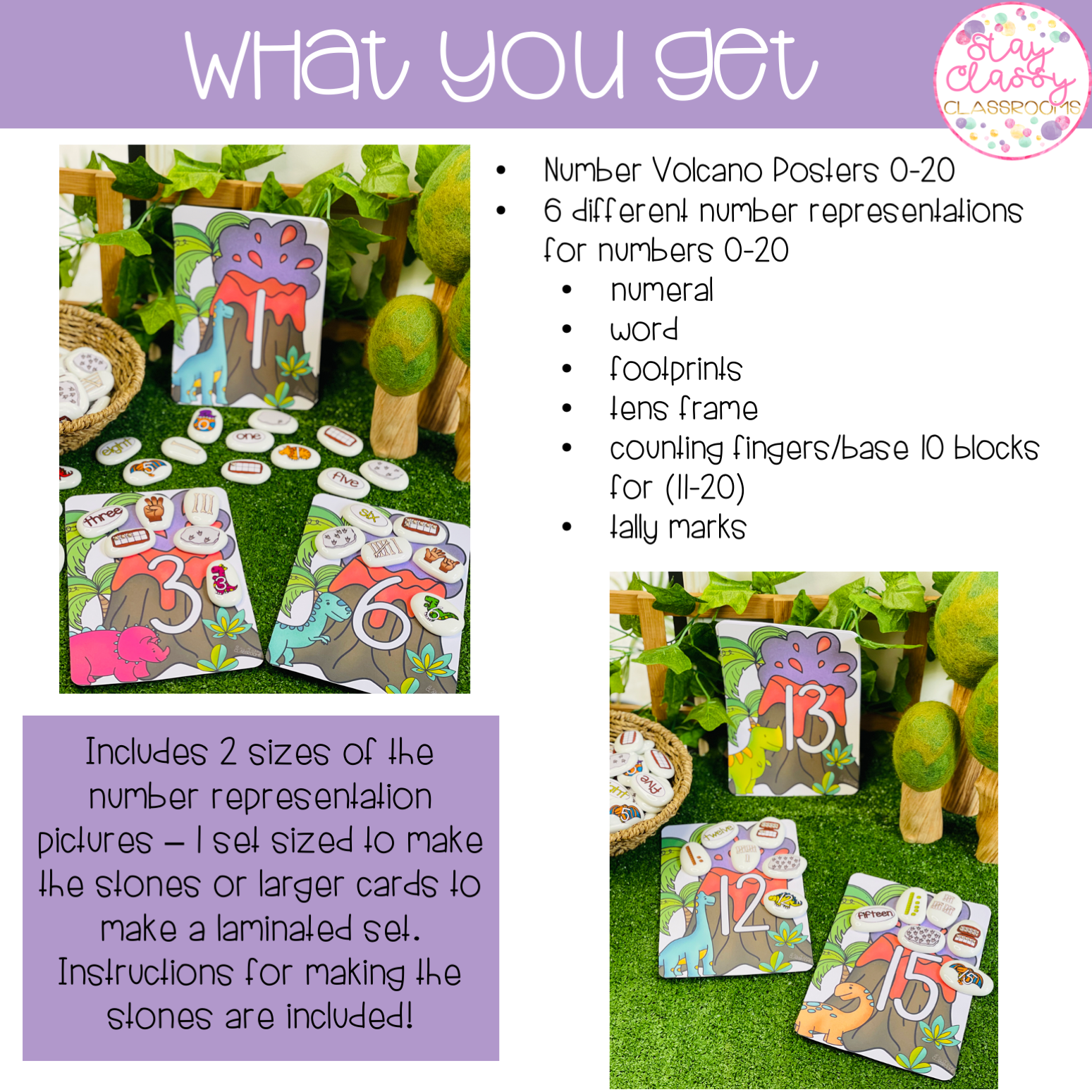 Dinosaur Number Representation Stones Match 0-20 - Stay Classy Classrooms