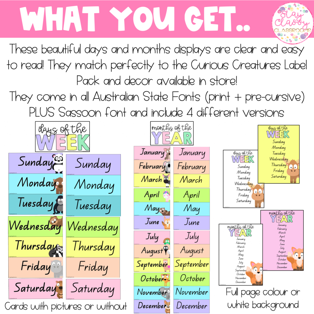 CURIOUS CREATURES | Days and Months Display | All Australian Fonts ...
