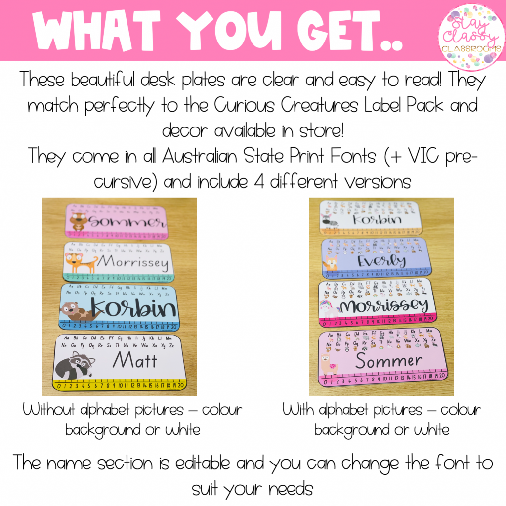 CURIOUS CREATURES | Editable Desk Plates - Stay Classy Classrooms