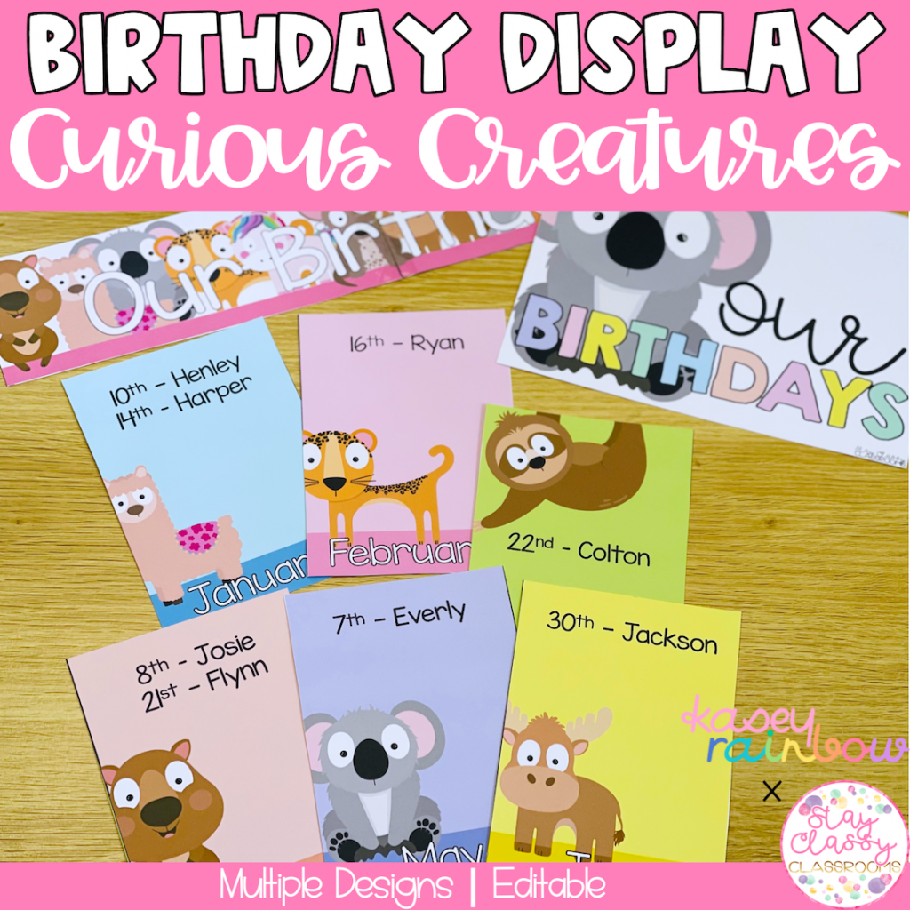 CURIOUS CREATURES Editable Birthday Display - Stay Classy Classrooms
