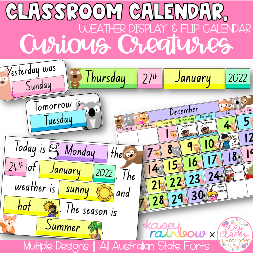 Classroom Calendar, Weather Display & Flip Calendar | Curious Creatures ...