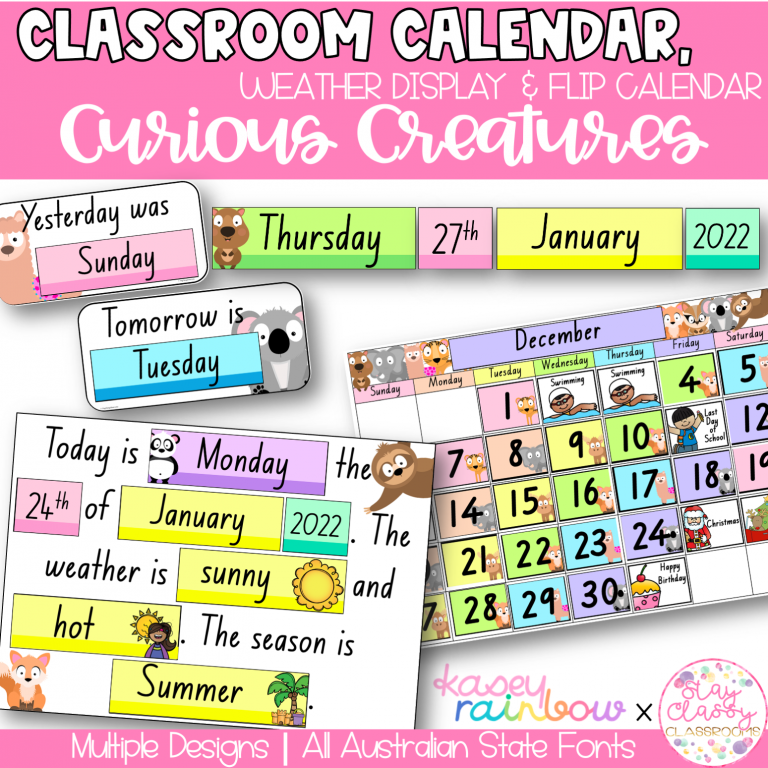 Classroom Calendar, Weather Display & Flip Calendar | Curious Creatures ...