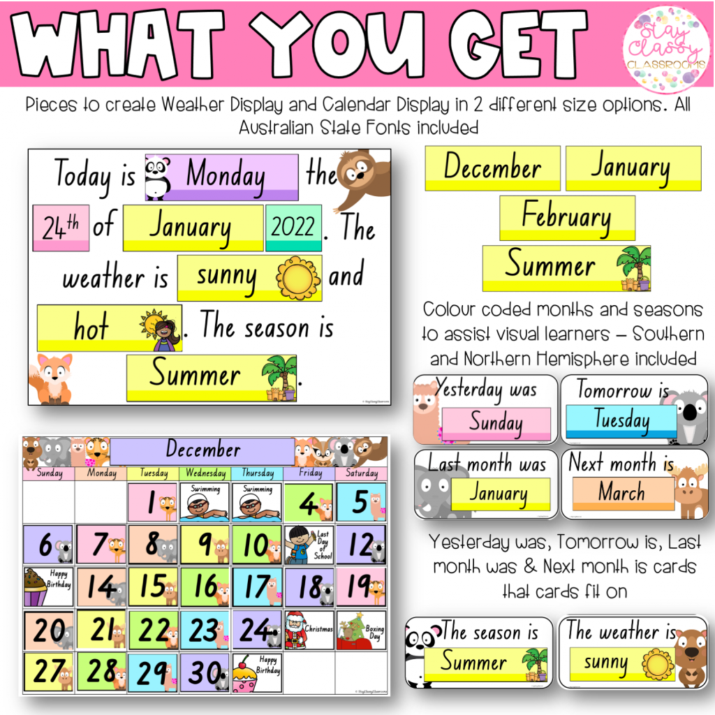 Classroom Calendar, Weather Display & Flip Calendar | Curious Creatures ...