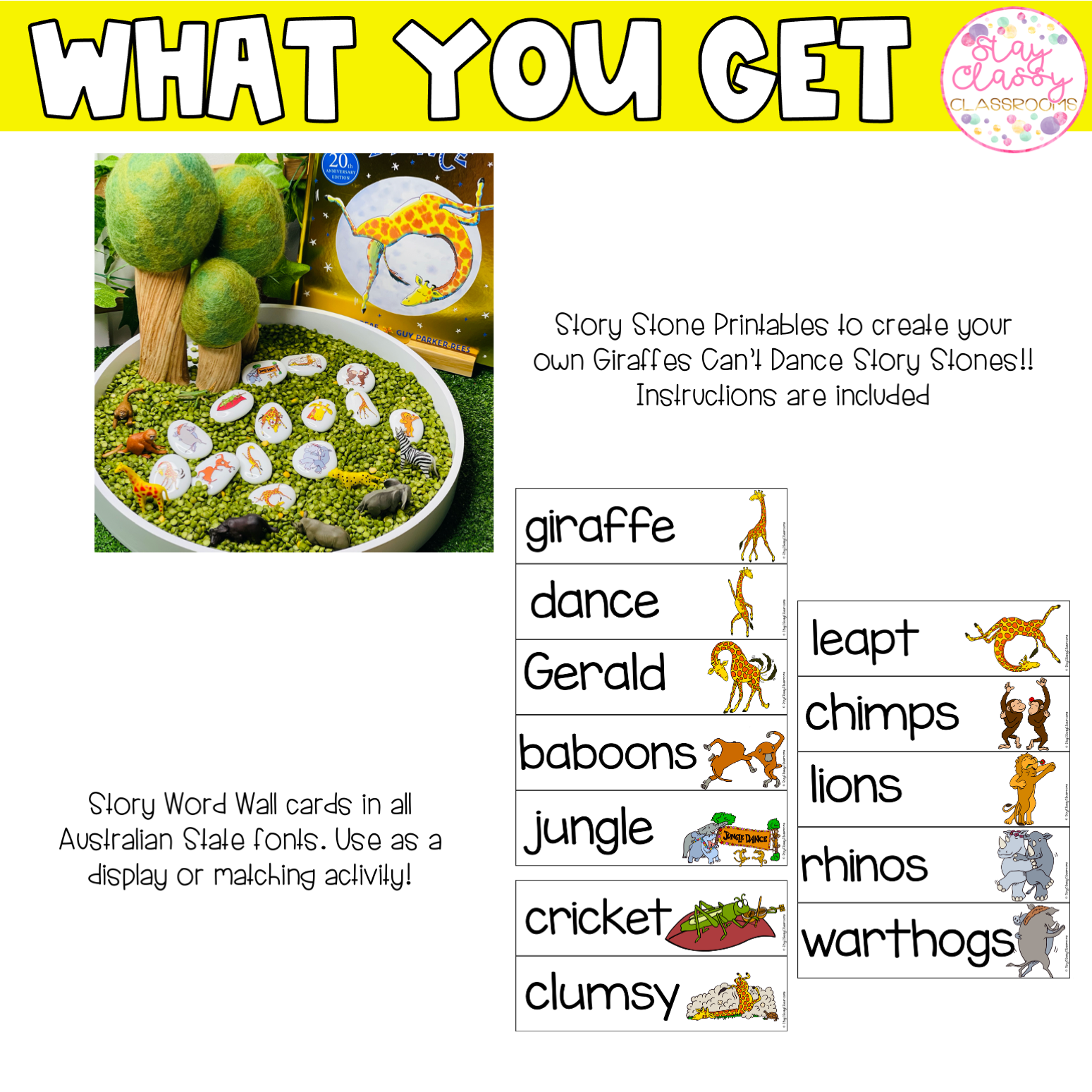 Giraffes Can't Dance | Story Stone Printables and Word Wall - Stay ...