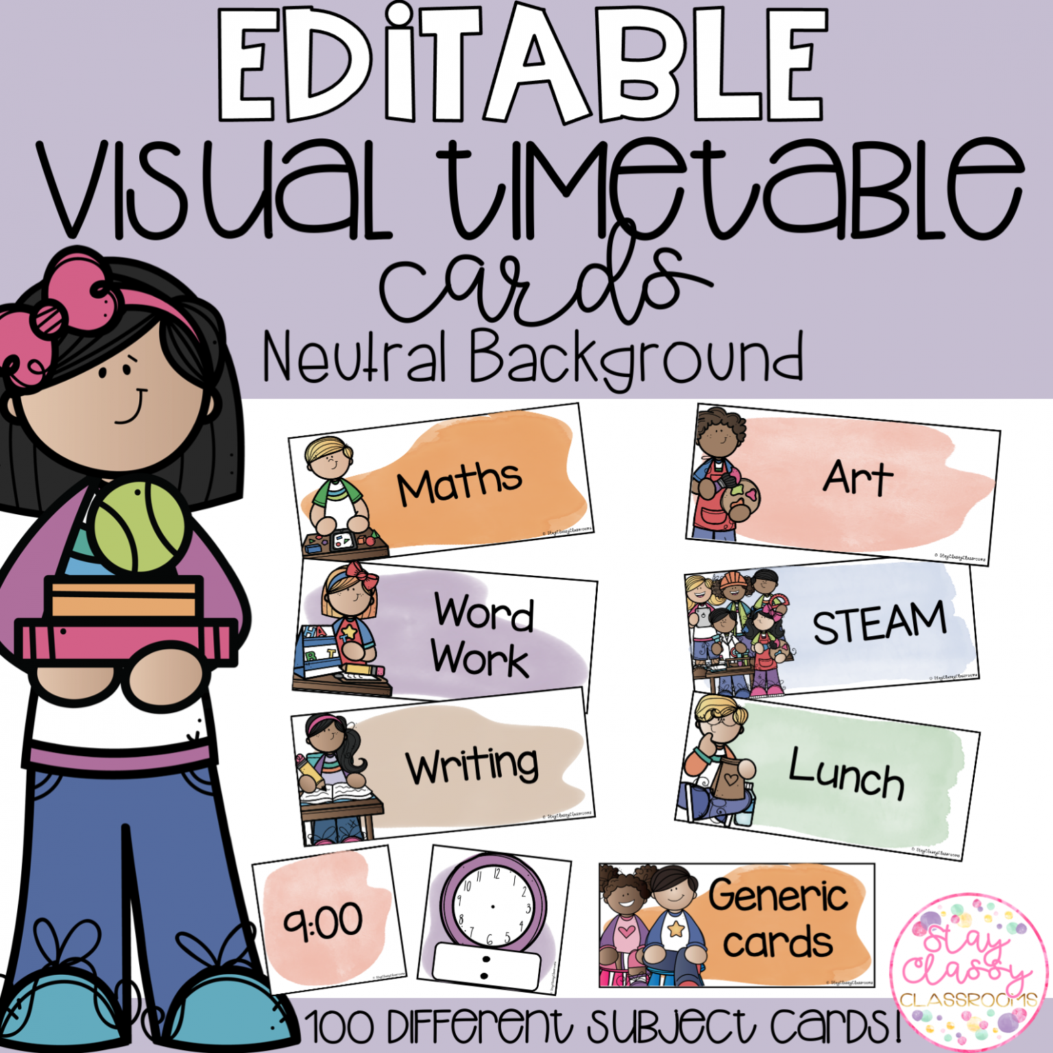 Editable Daily Visual Timetable Cards | Neutral - Stay Classy Classrooms