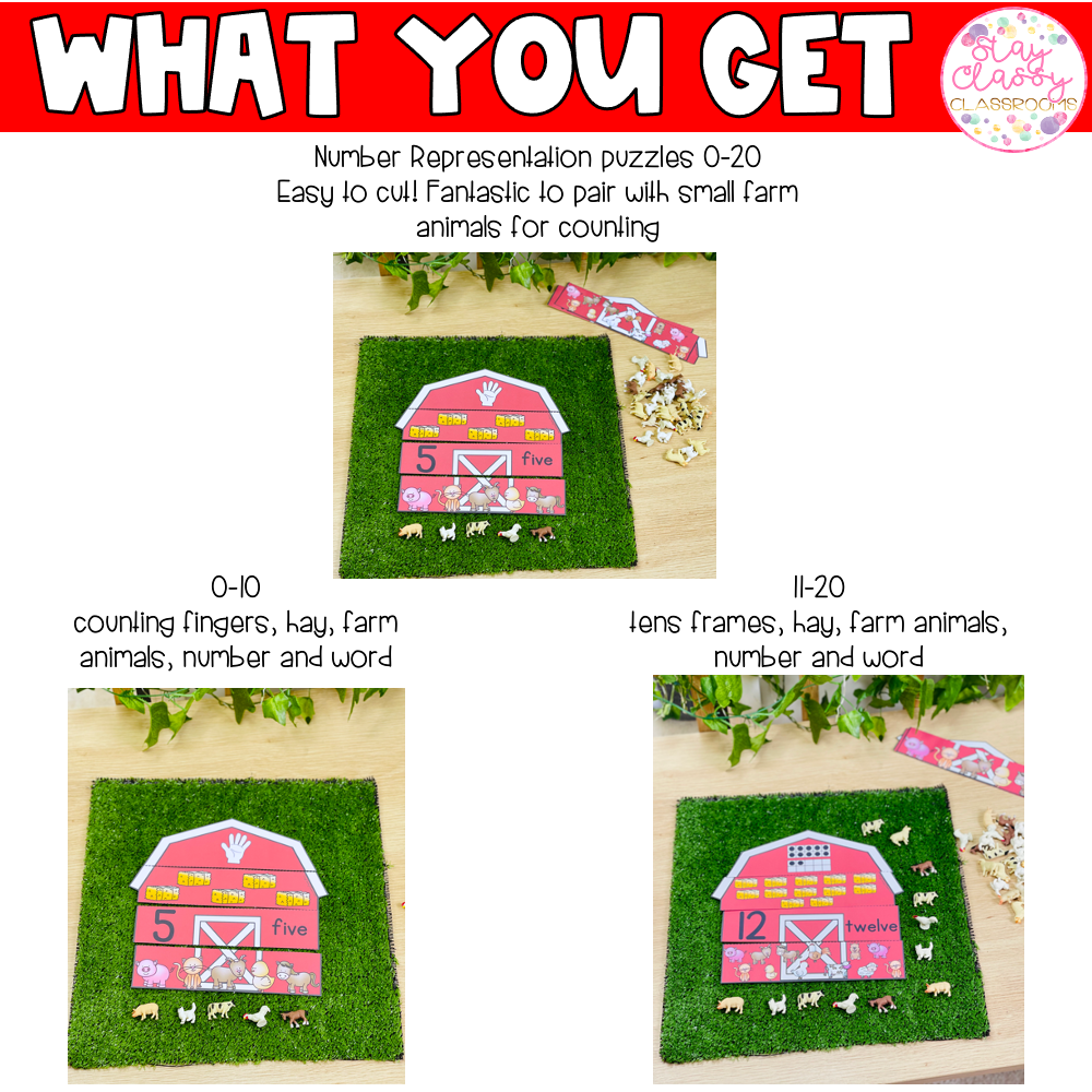 On the Farm | Number Representation Puzzles - Numbers 0-20 - Stay ...