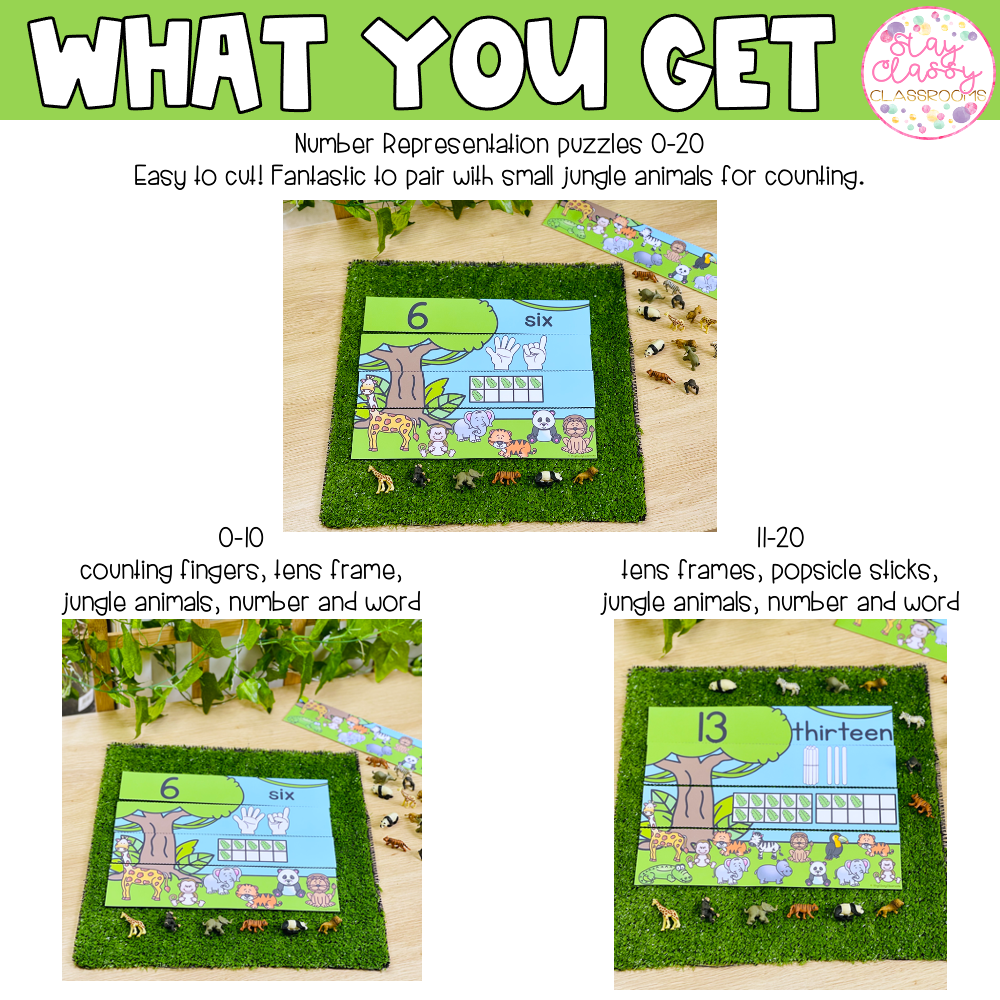 Jungle Animals | Number Representation Puzzles - Numbers 0-20 - Stay ...