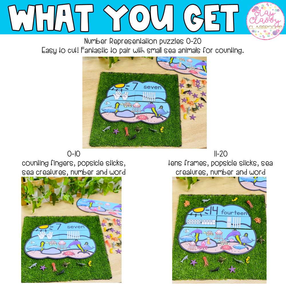 Under the Sea | Number Representation Puzzles - Numbers 0-20 - Stay ...