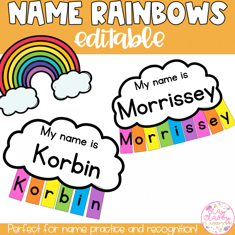 Editable Name Practice Rainbows - Stay Classy Classrooms