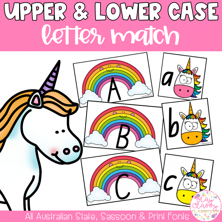 Unicorn & Rainbows Upper & Lower Case Letter Match - Stay Classy Classrooms
