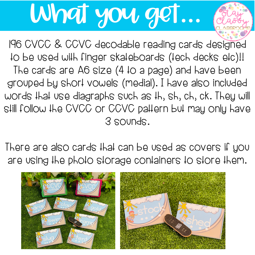 Skate and Read - CVCC/CCVC Decodable Reading Pack - Stay Classy Classrooms