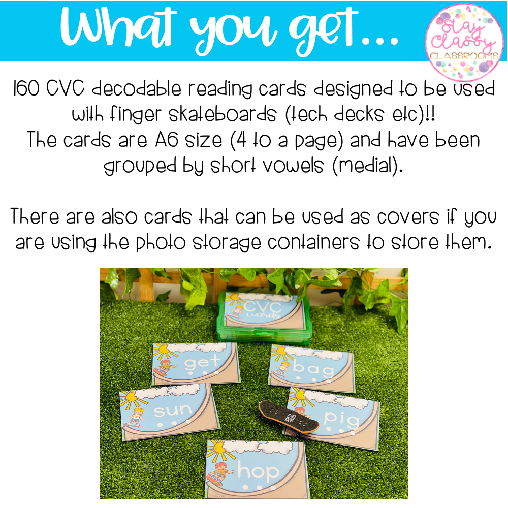 Skate and Read - CVC Decodable Reading Pack - Stay Classy Classrooms