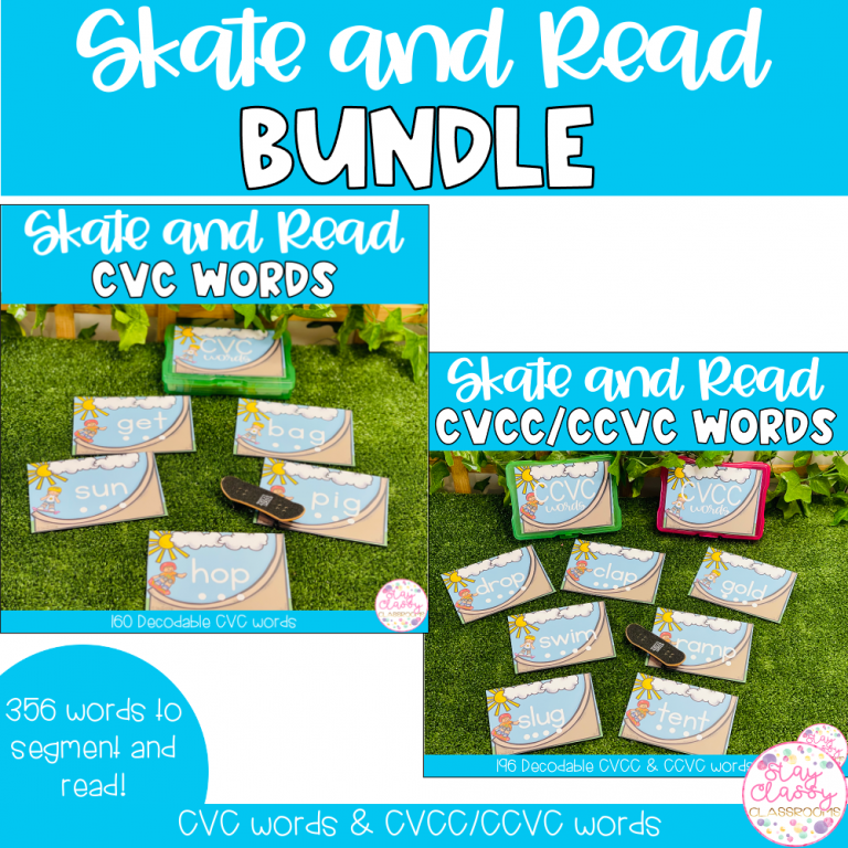 Skate and Read - CVC, CVCC & CCVC Decodable Reading Cards BUNDLE - Stay ...