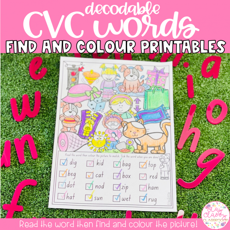 Decodable CVC Words - Find and Colour Printables - Stay Classy Classrooms