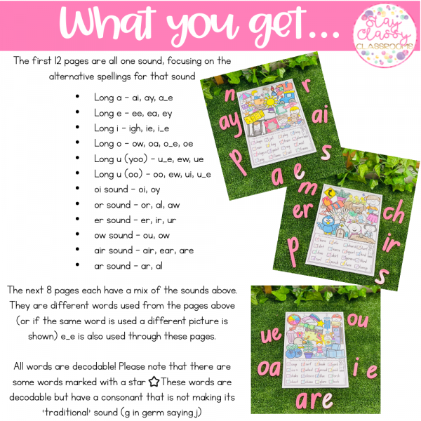 Decodable Long Vowel Teams & Diphthongs Words - Find and Colour ...