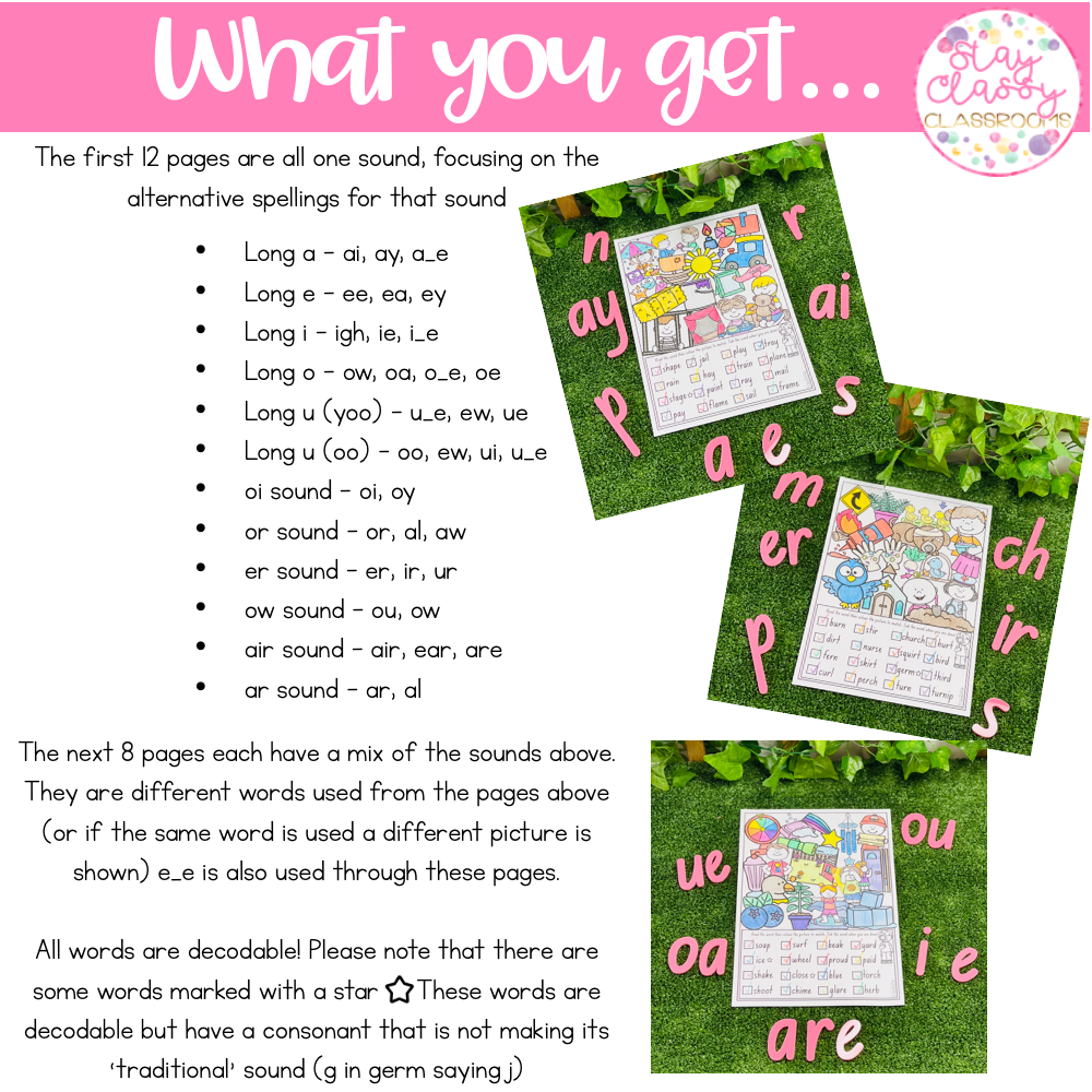 Decodable Long Vowel Teams & Diphthongs Words - Find and Colour ...