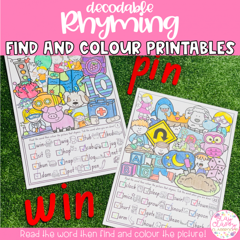 Decodable Rhyming Words - Find and Colour Printables - Stay Classy ...