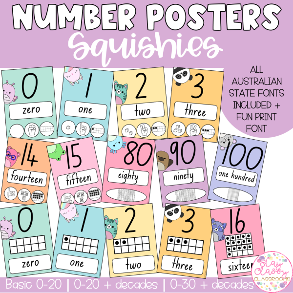 Number Posters | SQUISHIES Classroom Decor - Stay Classy Classrooms