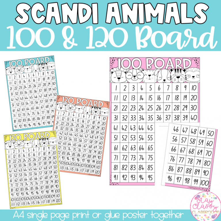 100 & 120 Board Posters | Scandi Animals - Stay Classy Classrooms
