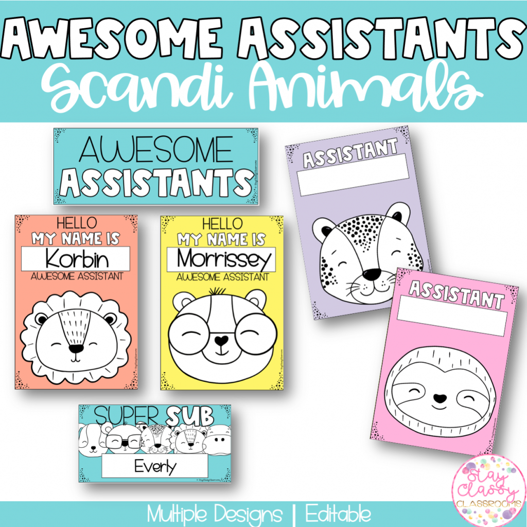 Awesome Assistants | Scandi Animals | Classroom Jobs Helpers Chart ...