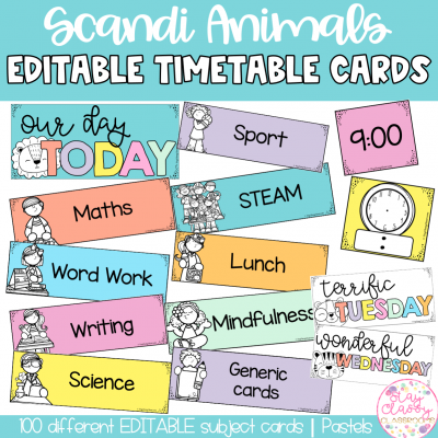 Editable Daily Visual Timetable Cards | Scandi Animals Pastel - Stay ...