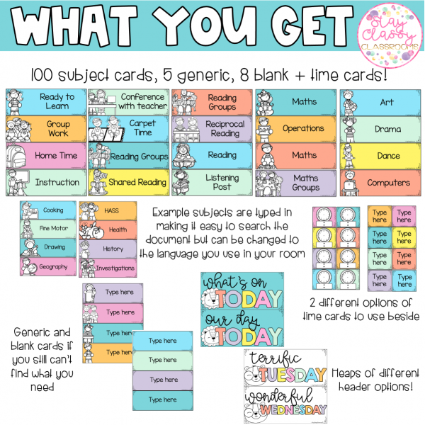 Editable Daily Visual Timetable Cards | Scandi Animals Pastel - Stay ...