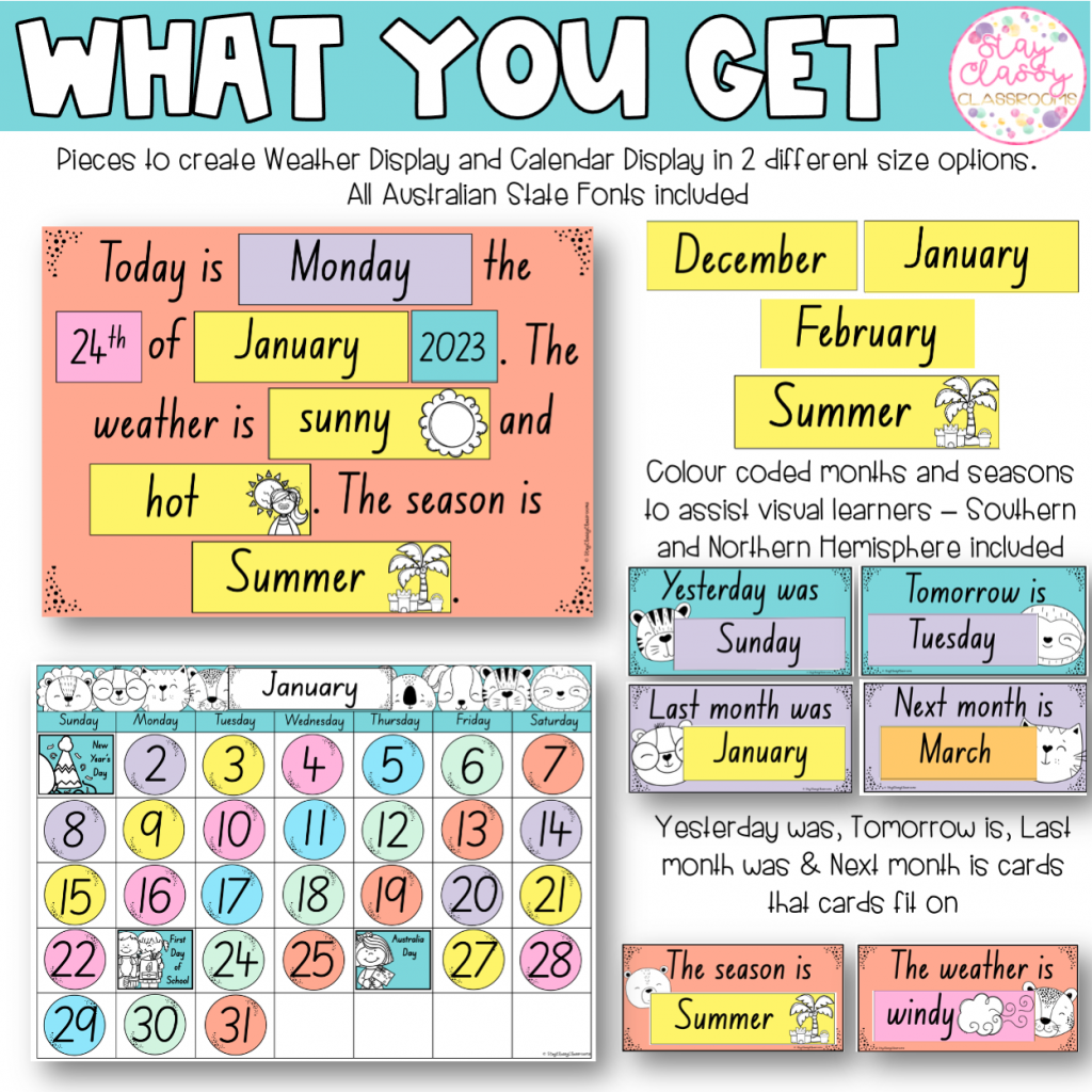 Classroom Calendar, Weather Display & Flip Calendar | Scandi Animals ...