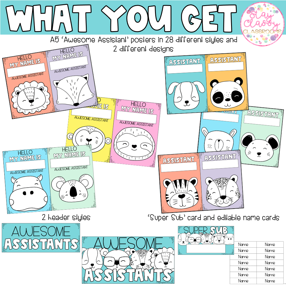Awesome Assistants | Scandi Animals | Classroom Jobs Helpers Chart ...